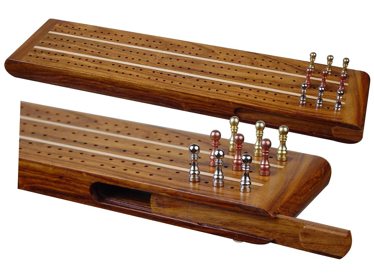 Sovereign Flat Cribbage Board In Golden Rosewood Maple 13inch 3 Tracks