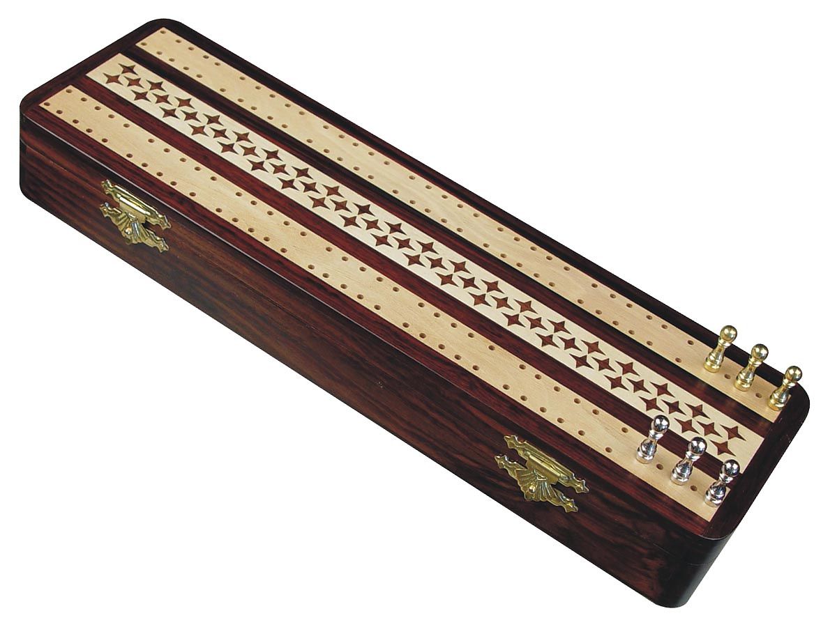 Artistic Cribbage Board And Box In Rosewood Maple 12inch 2 Tracks
