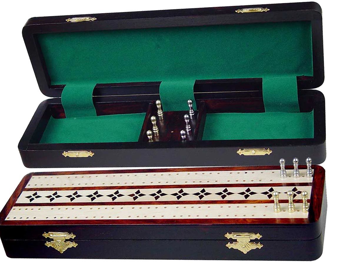 Emperor Cribbage Board And Box In Rosewood Maple 12inch 2 Tracks