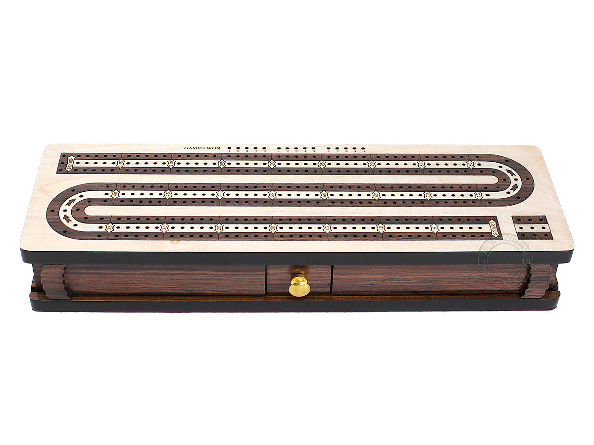 Continuous Cribbage Board Inlaid 3 Tracks With Sliding Lids And Drawer ...