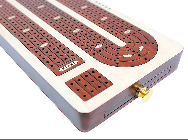 4 Track Continuous Cribbage Board Inlaid White Maple Blood Wood Storage ...