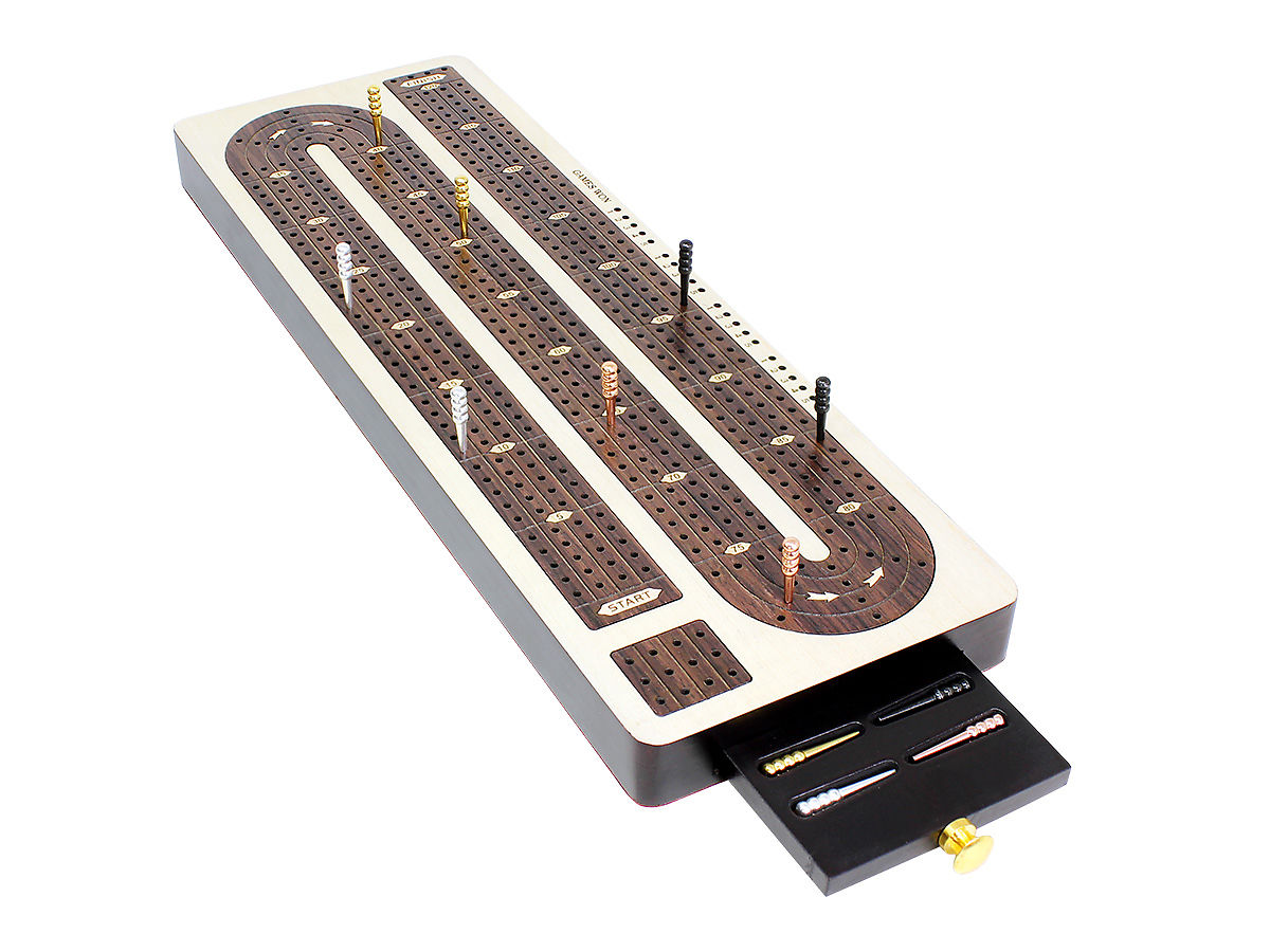 4 Track Continuous Cribbage Board Inlaid White Maple Rosewood Storage ...