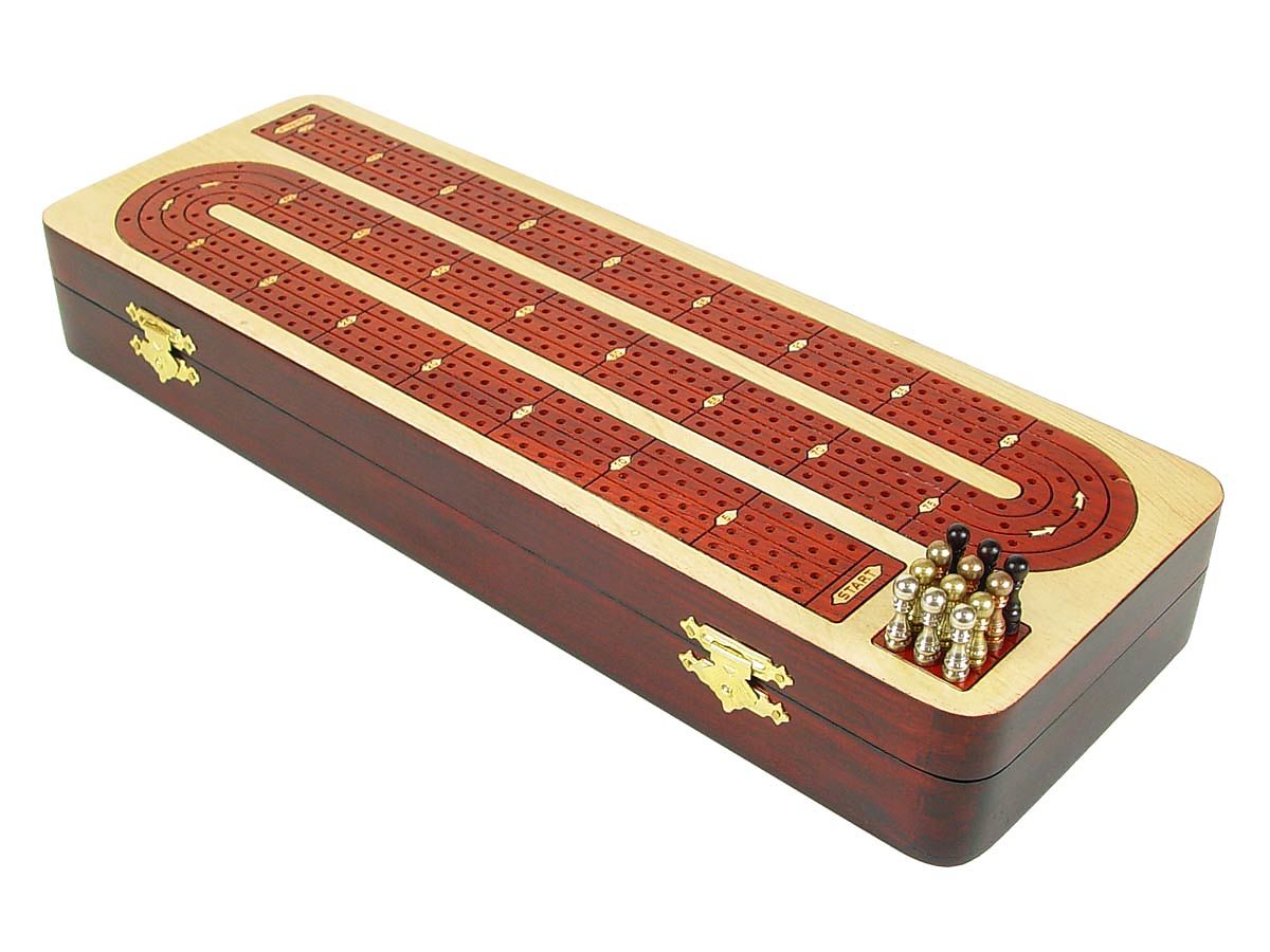 Continuous Cribbage Board Inlaid With Maple Bloodwood 14inch 4 Tracks