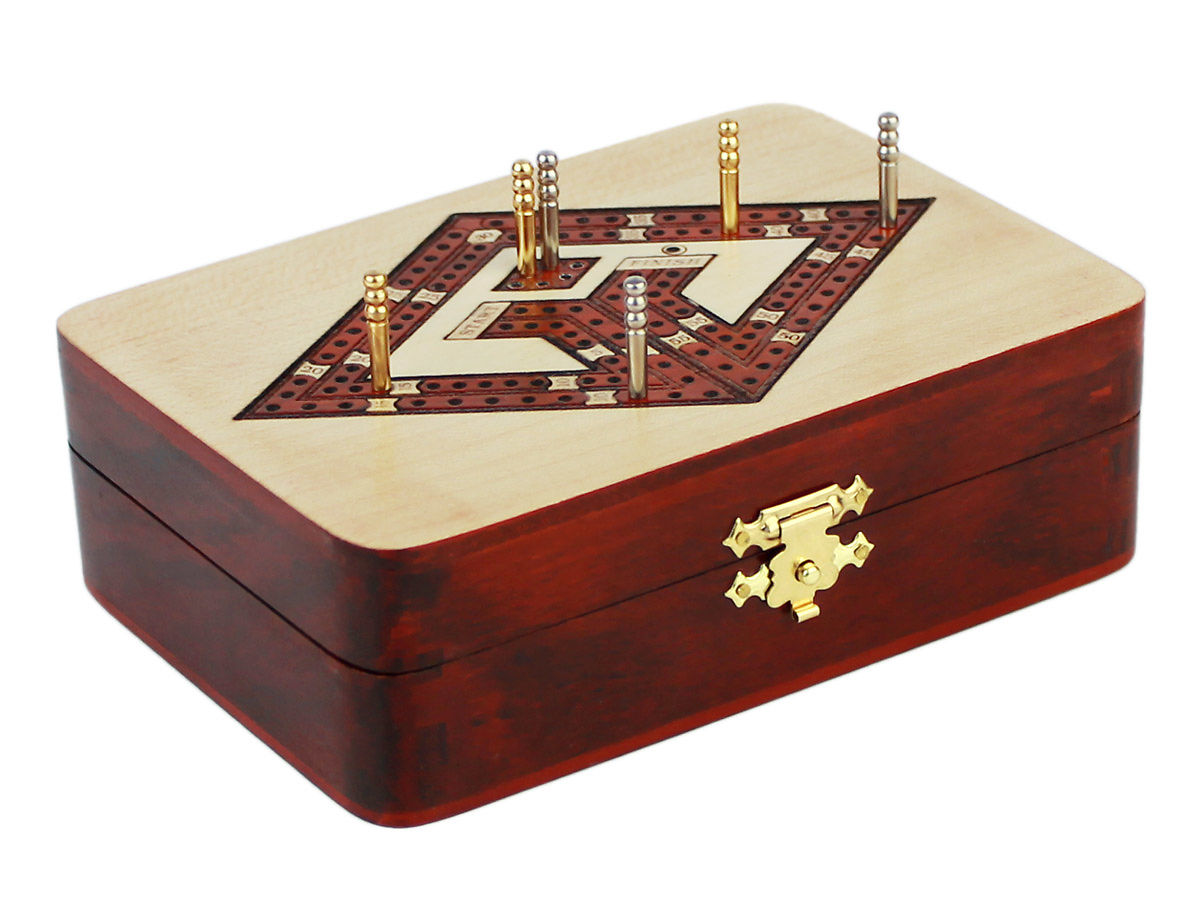 Diamond Shape Cribbage Board Inlaid 2 Tracks Maple Bloodwood 60 Points