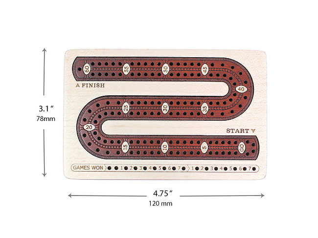 Loop Shape 2 Track 60 Points Pocket Size Wooden Travel Cribbage Board 4 ...